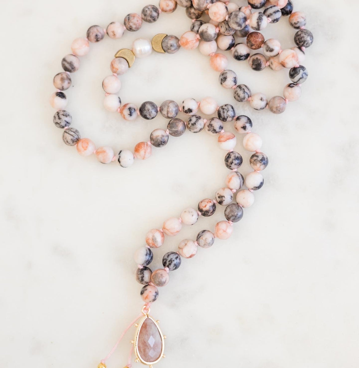 nurturing pink zebra jasper mala necklace – Sage + Strand